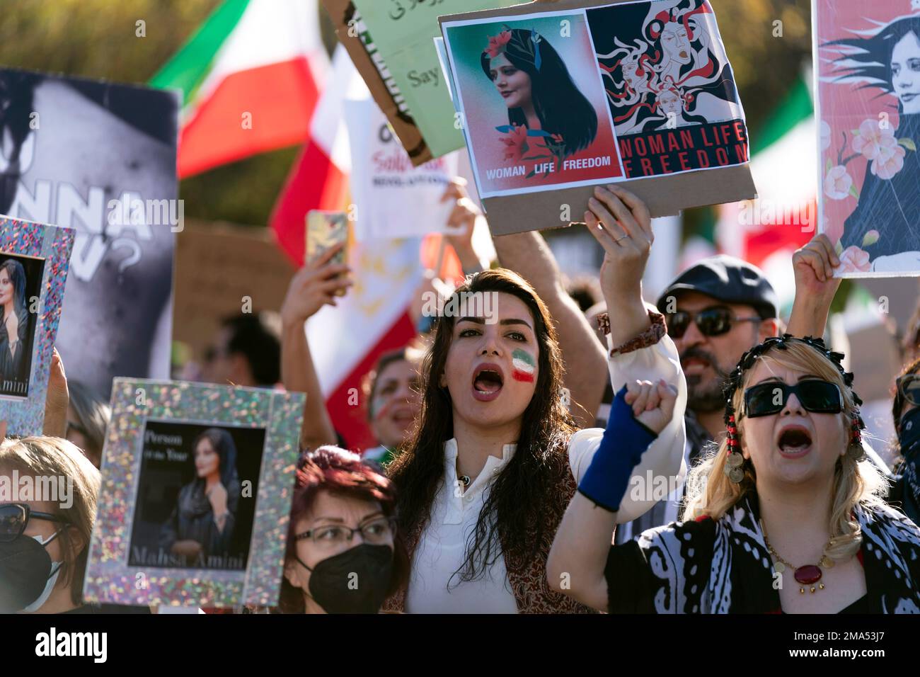 Demonstrators rally at the National Mall to protest against the Iranian ...