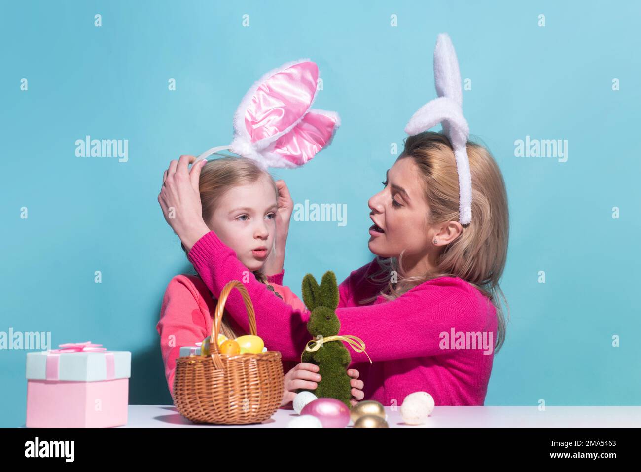 Family easter. Mom with child are preparing for Easter. Mother and ...