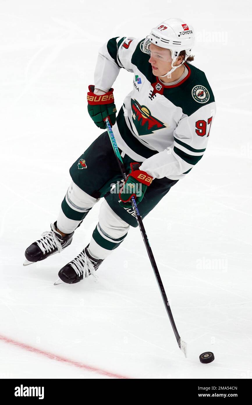 Minnesota Wild's Kirill Kaprizov plays against the Boston Bruins during ...