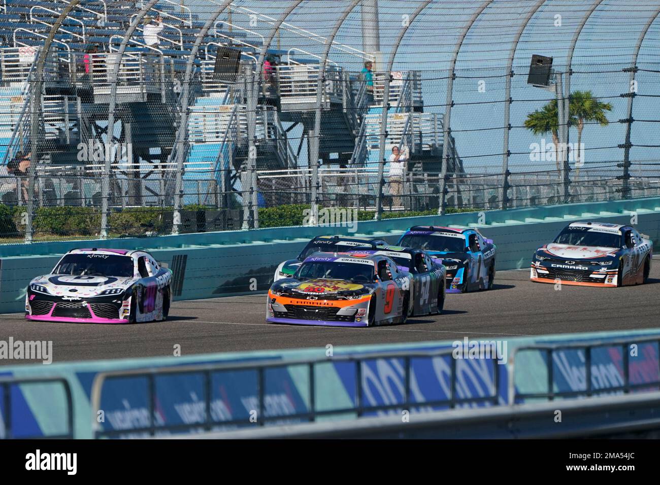 Trevor Bayne (18) and Noah Gragson (9) compete during a NASCAR Xfinity ...