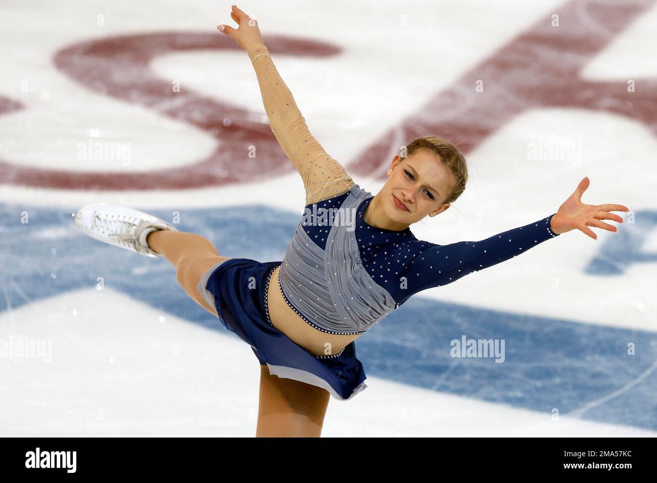 Anna Valesi performs in the pairs short program during the Grand Prix ...