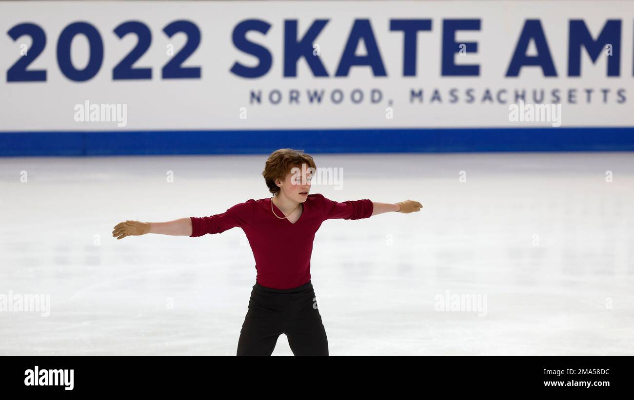 Ilia Malinin performs in the mens short program during the Grand Prix ...