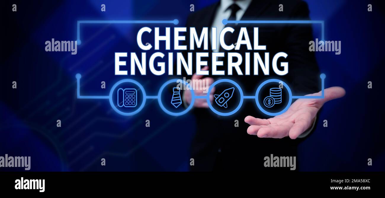 Hand writing sign Chemical Engineering. Word for developing things ...