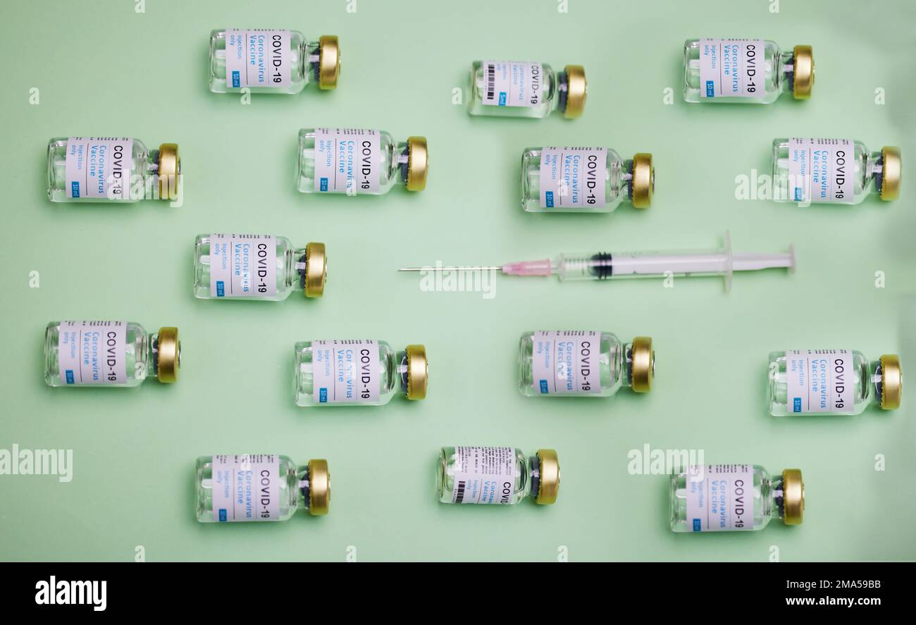 Take a shot on this vaccine. vaccines and a syringe against a green ...