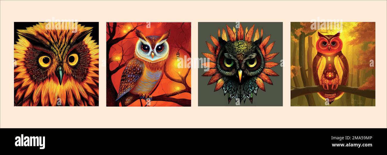 Colorful Retro Owls