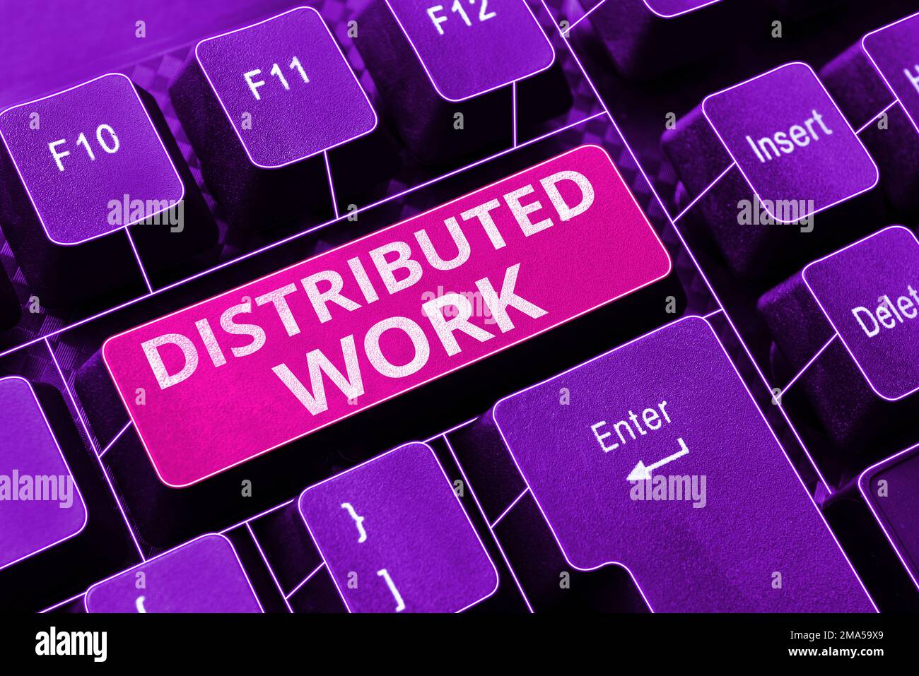 Text caption presenting Distributed Work. Word Written on practiced by enterprises using network ...