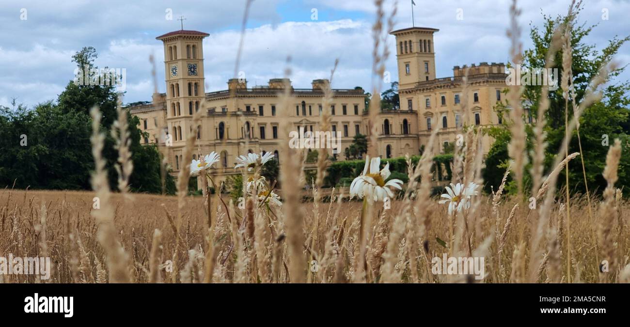 The Osborne palace with a cloudy blue sky in the background in England ...