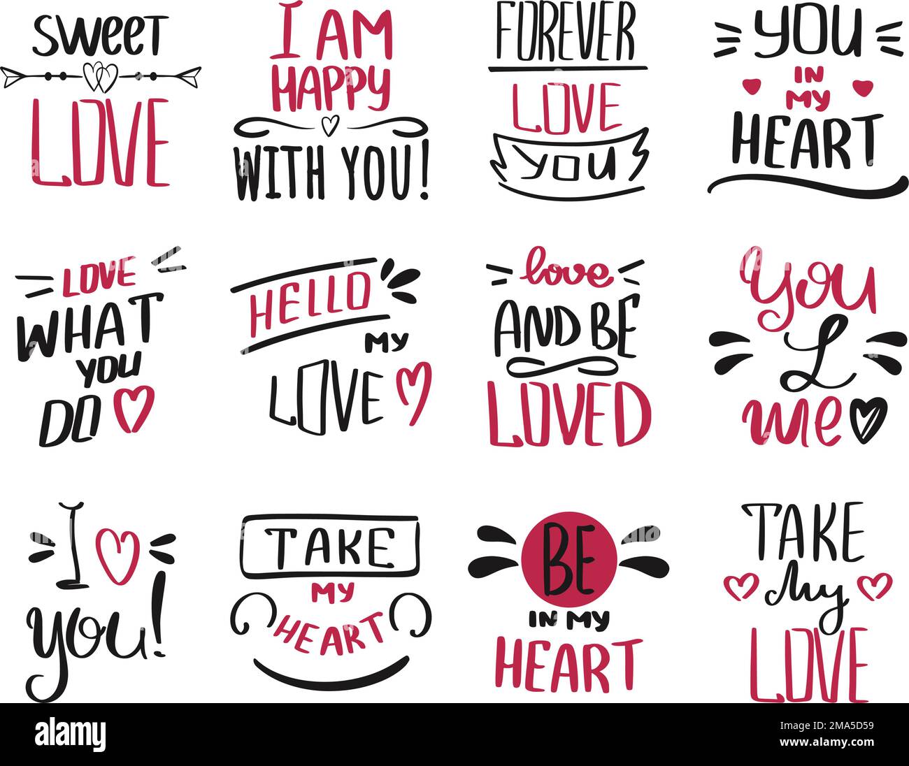 Bunch hand drawn quotes about love vector illustrations Stock Vector ...