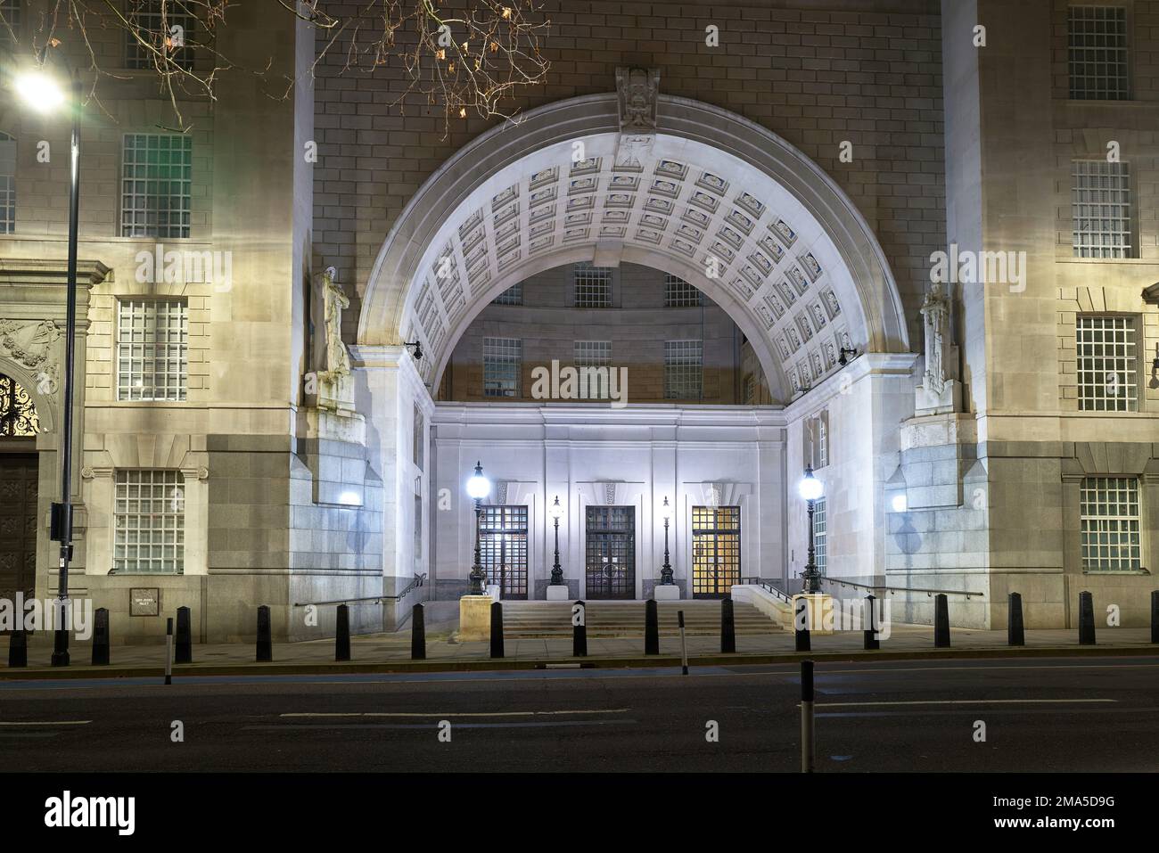 Nightime at Thames House, London, England, headquarters of MI5, the UK ...