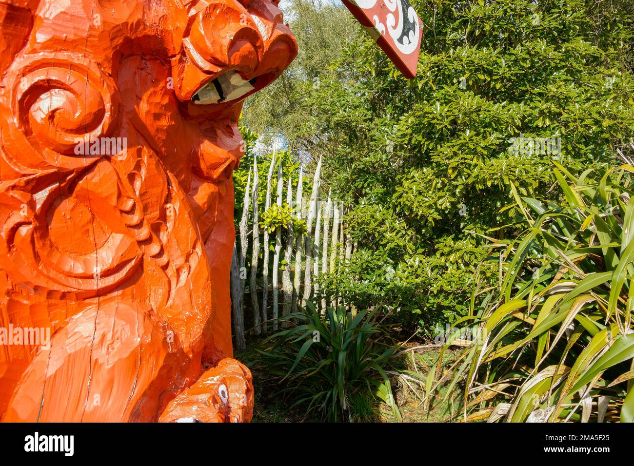 Bay of Plenty New Zealand - July 23 2010; Close up Maori totem pole or ...