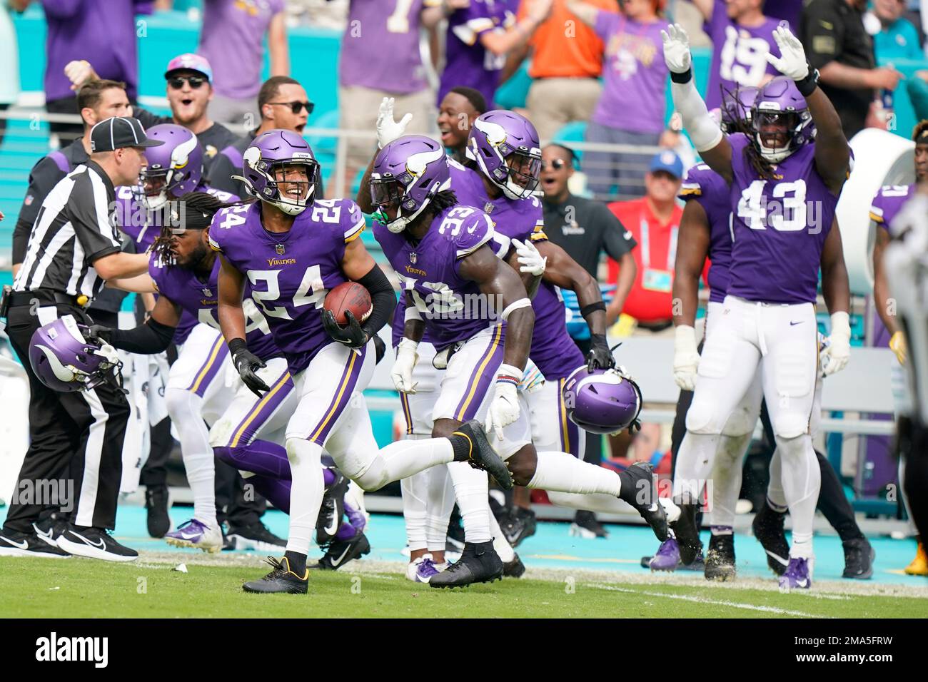 Minnesota Vikings safety Camryn Bynum (24) celebrates after he ...