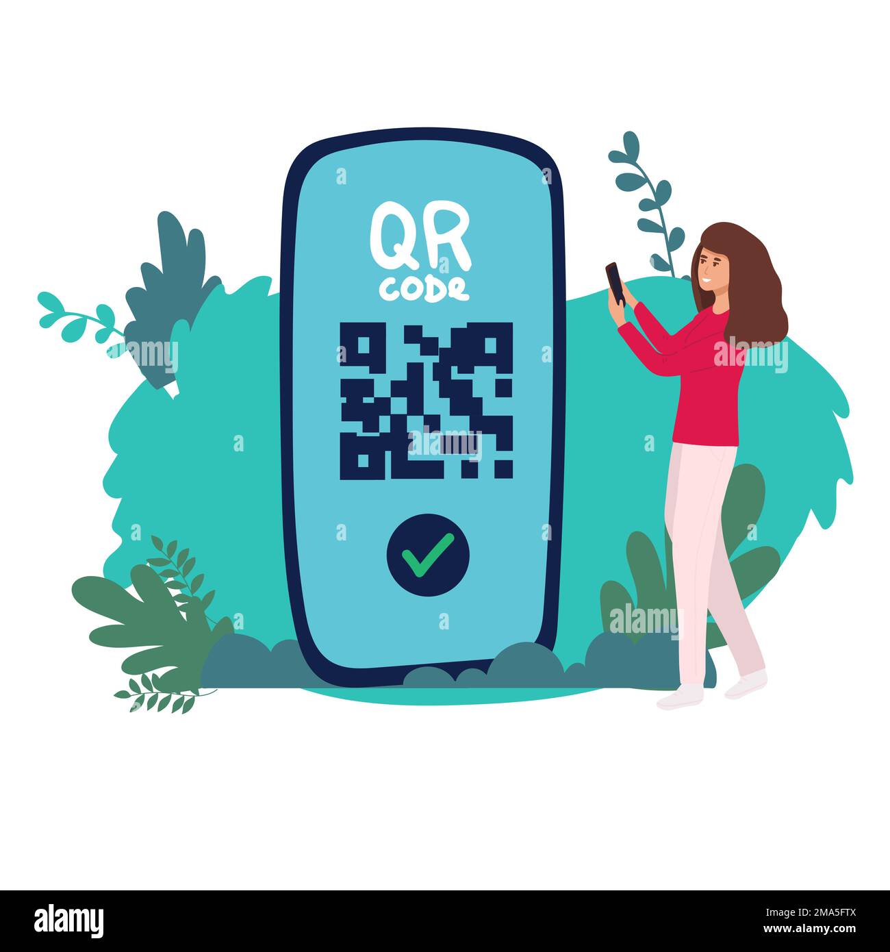 banner landidng page QR code scanning icon in smartphone. hand holding ...