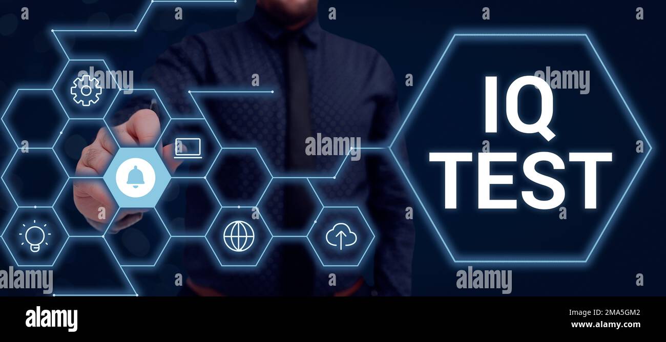 Hand writing sign Iq Test. Business showcase attempt to measure your ...