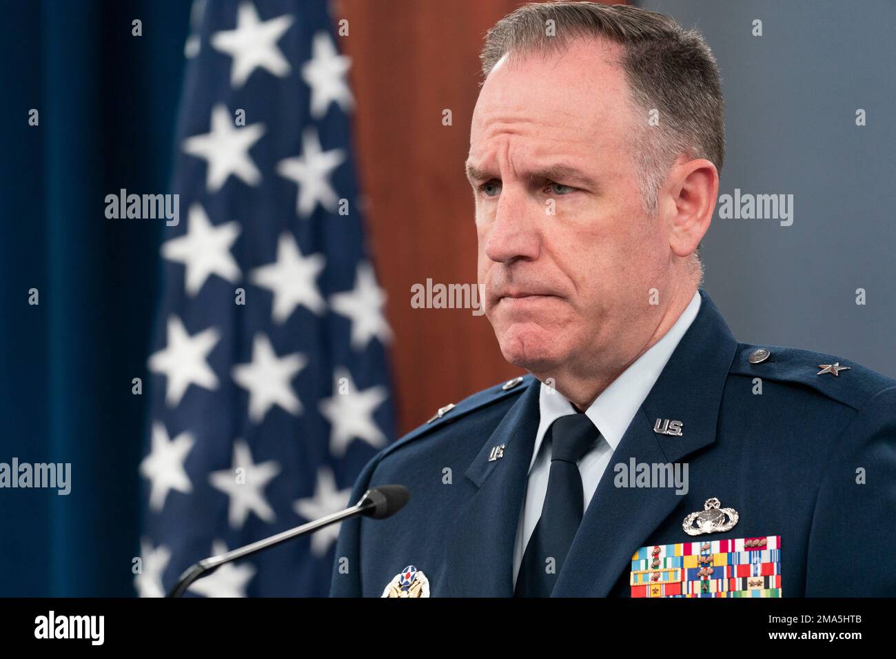 Pentagon spokesman U.S. Air Force Brig. Gen. Patrick Ryder pauses while ...