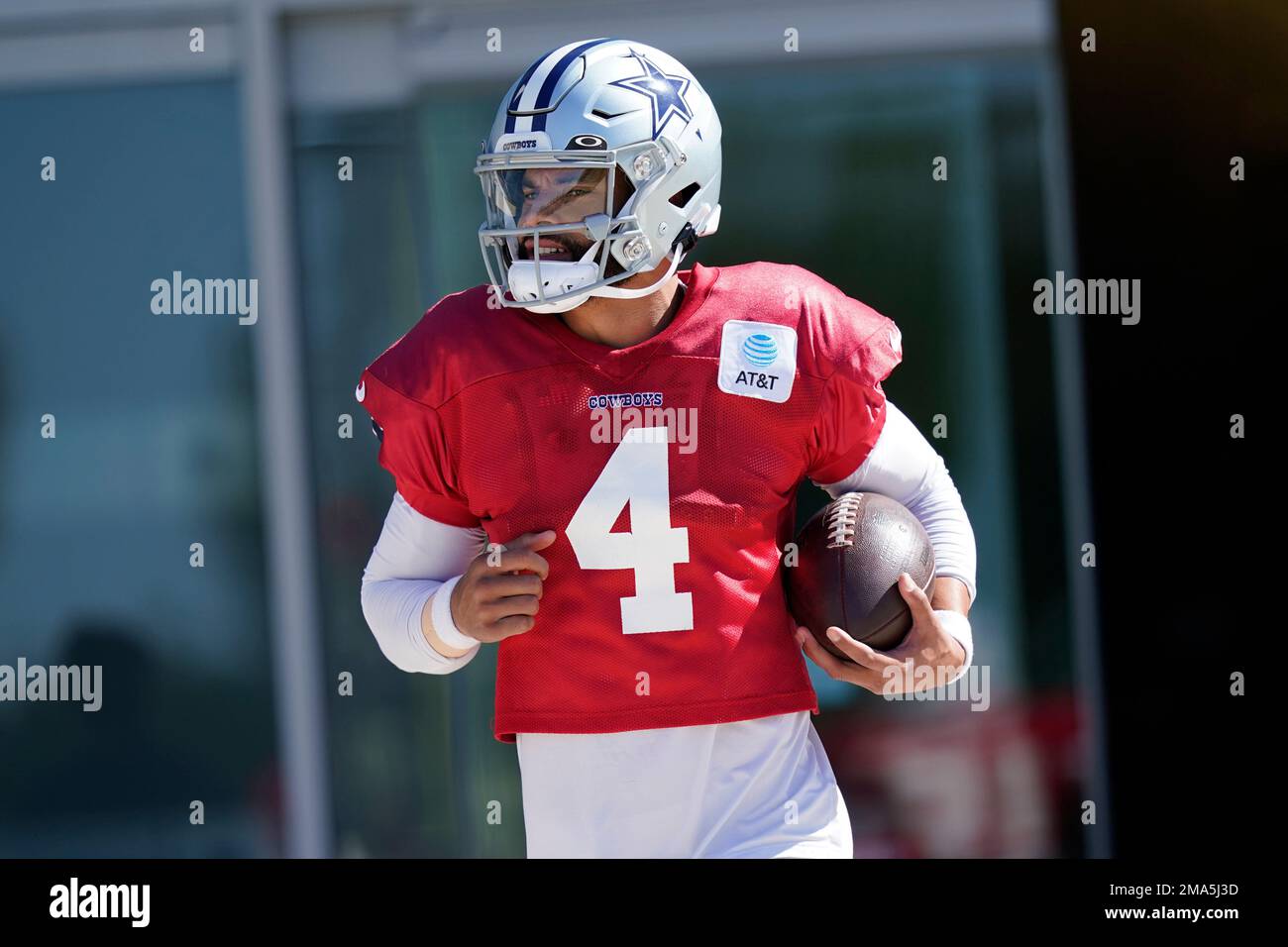 Dallas Cowboys quarterback Dak Prescott runs onto the field before ...