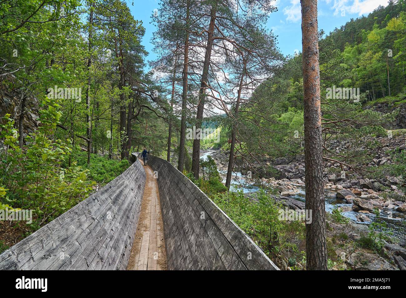 log flume of the historic restored wooden raft channel or timber slide ...