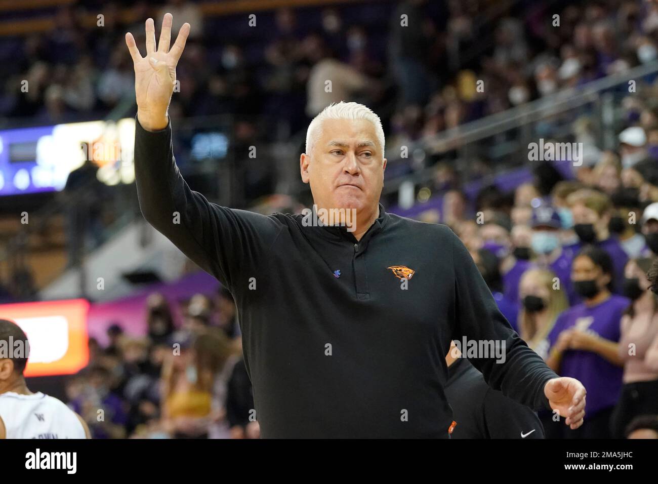 FILE - Oregon State head coach Wayne Tinkle signals to his team during ...