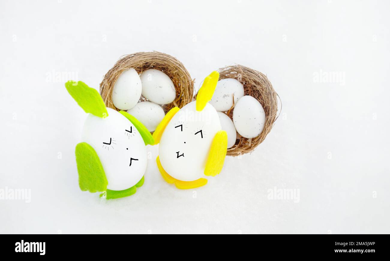 minimal concept of Easter. Easter eggs in the form of a sad and ...