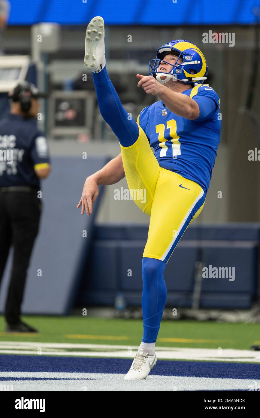Los Angeles Rams punter Riley Dixon (11) punts before an NFL football ...