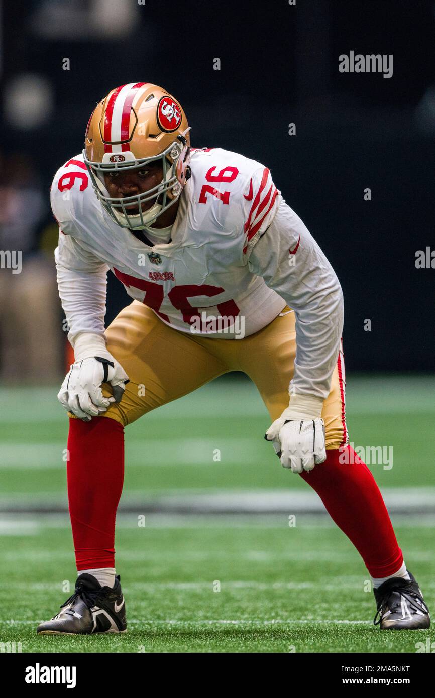 San Francisco 49ers guard Jaylon Moore (76) lines up during the second ...
