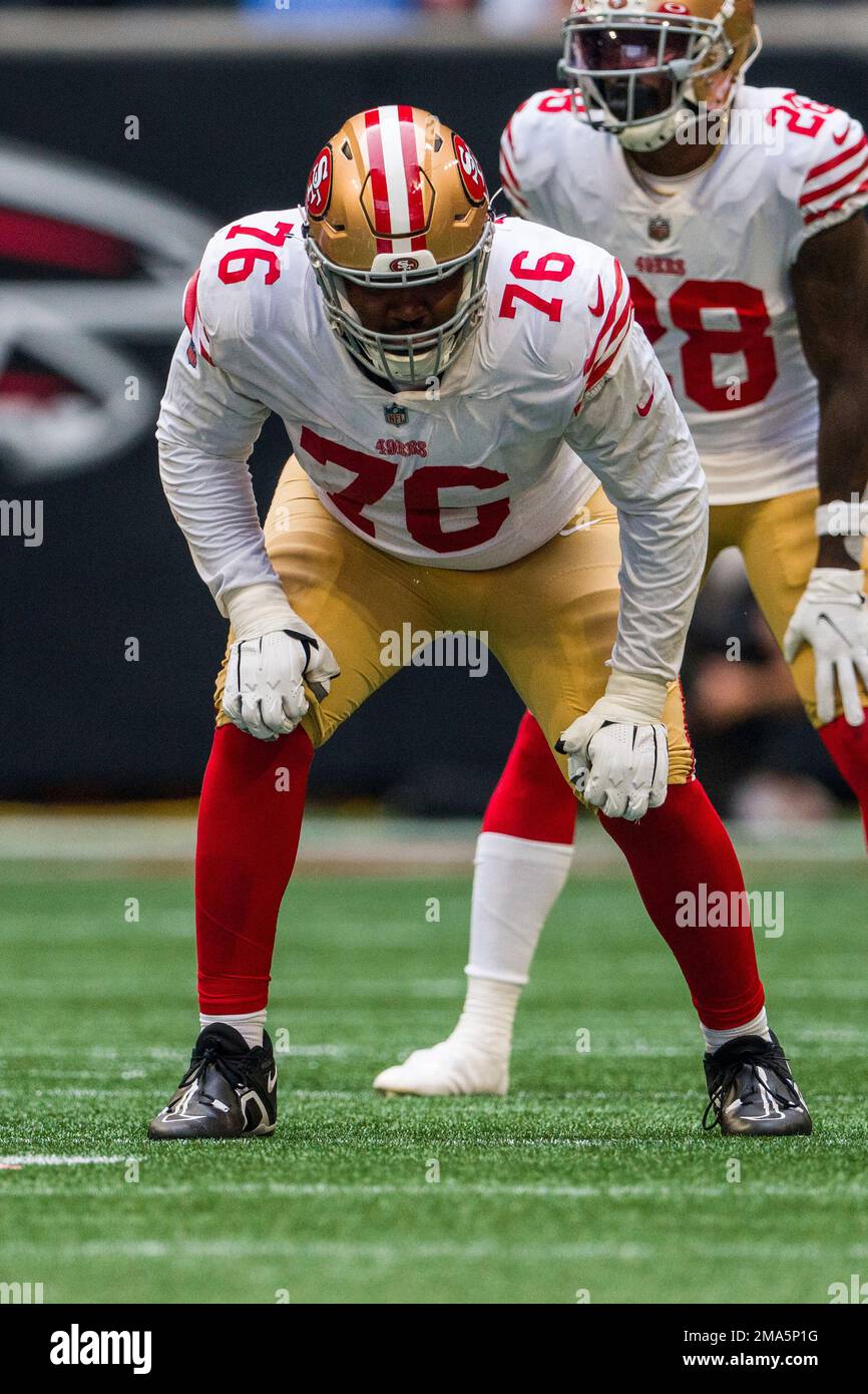 San Francisco 49ers guard Jaylon Moore (76) lines up during the second ...