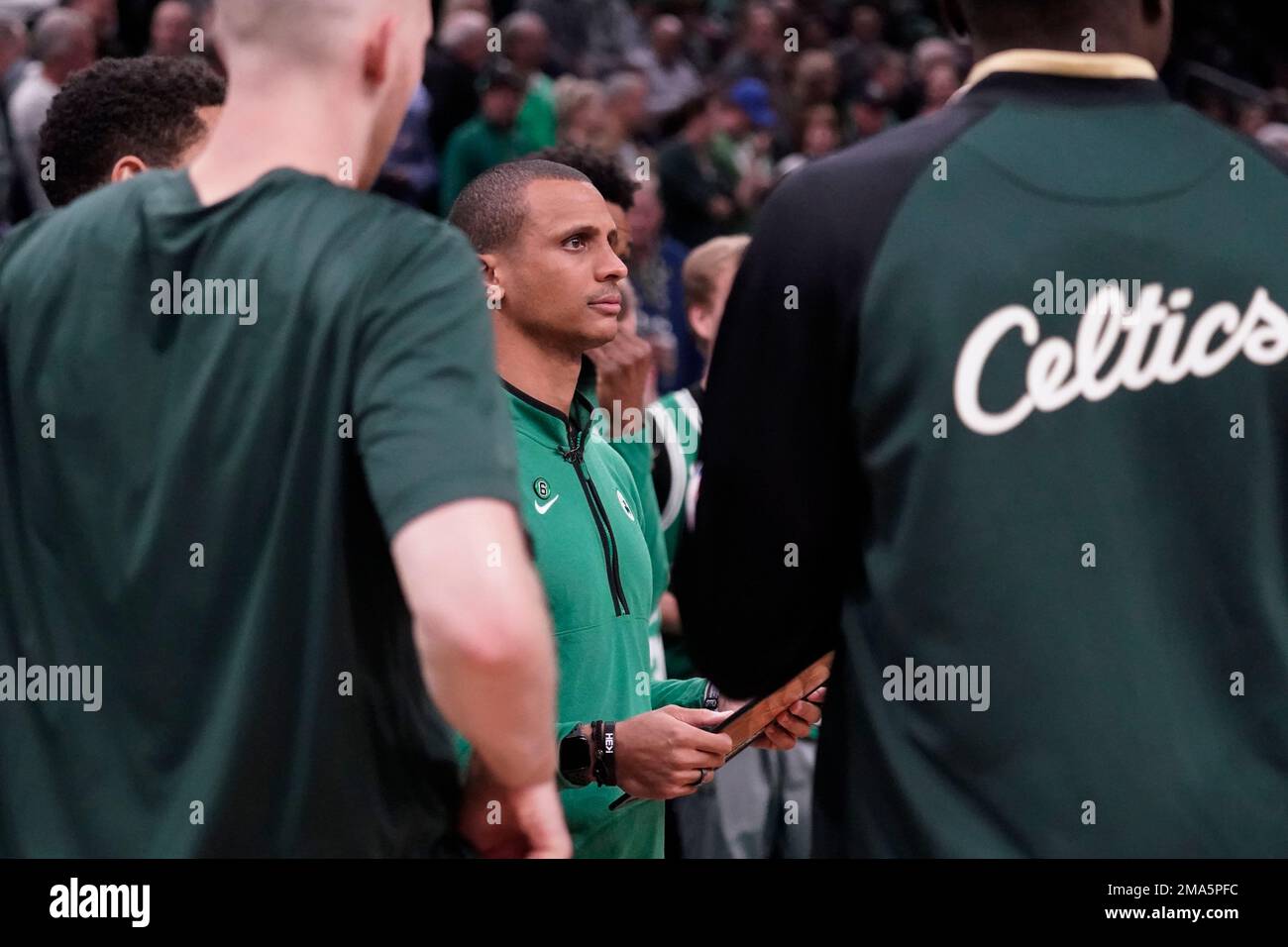 Boston Celtics interim head coach Joe Mazzulla during an NBA basketball game, Tuesday, Oct. 18 ...