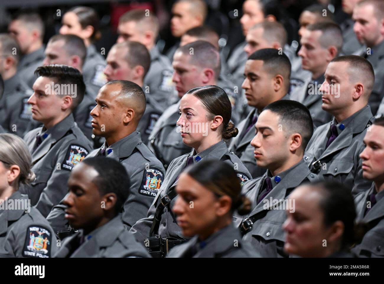 New York State Police graduates sit during for their graduation ...