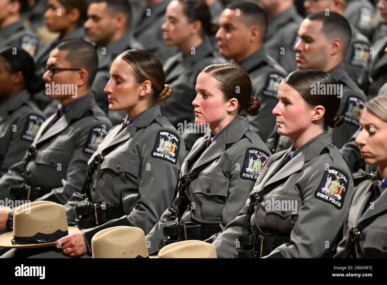 New York State Police graduates sit during for their graduation ...
