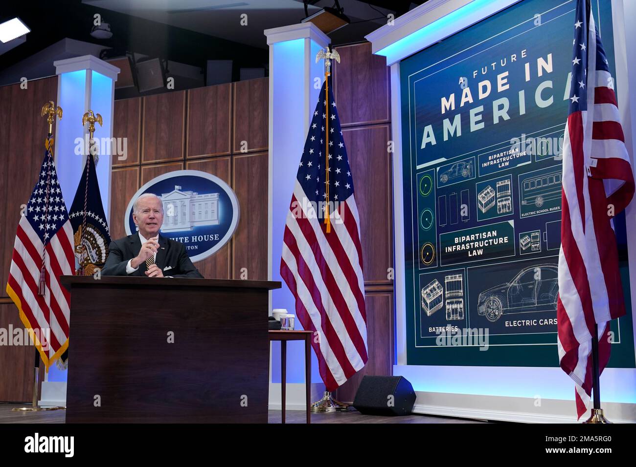 President Joe Biden speaks about infrastructure in the South Court ...