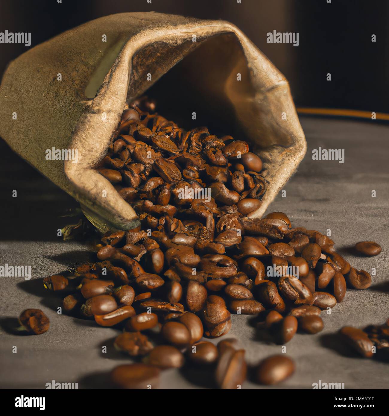 A selective focus shot of fresh coffee beans spilling out from a sack Stock Photo - Alamy