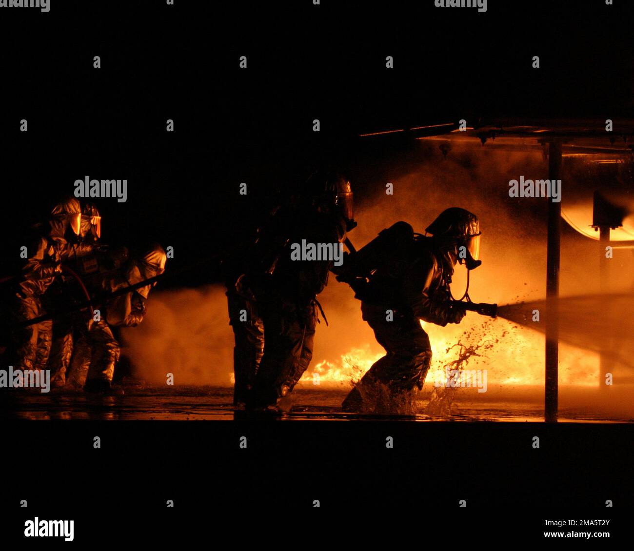 US Marine Corps (USMC) Fire Fighters assigned to Aircraft Rescue and ...