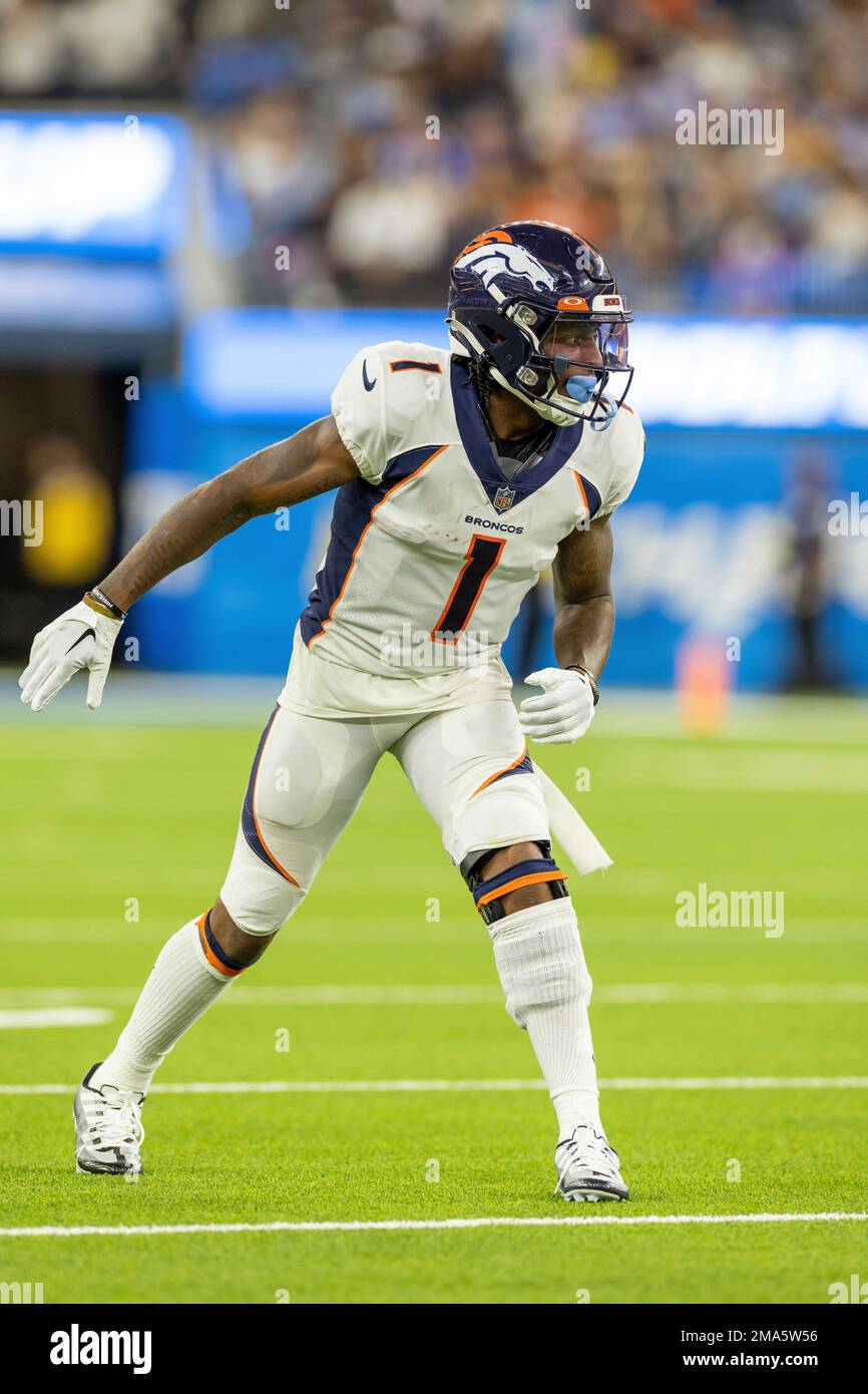 Denver Broncos wide receiver KJ Hamler (1) against the Los Angeles ...