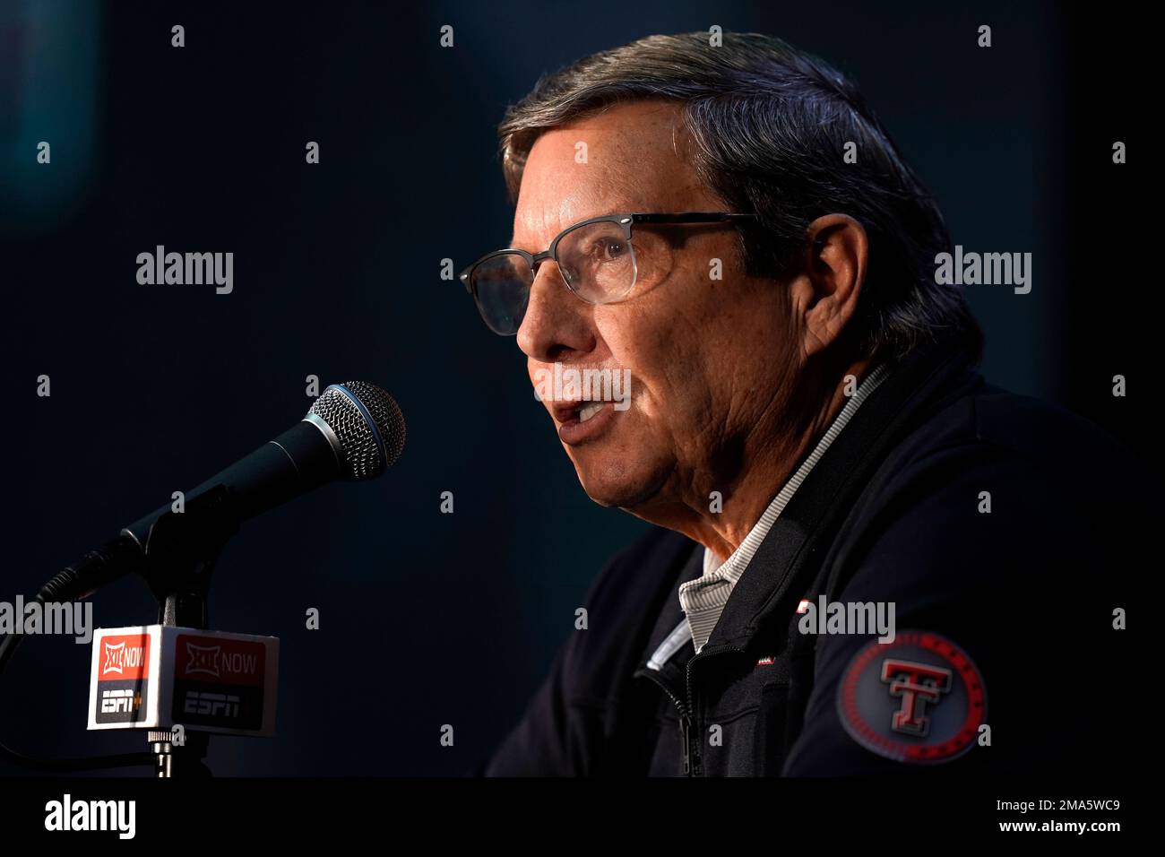 Texas Tech head coach Mark Adams speaks to the media during Big 12 NCAA ...
