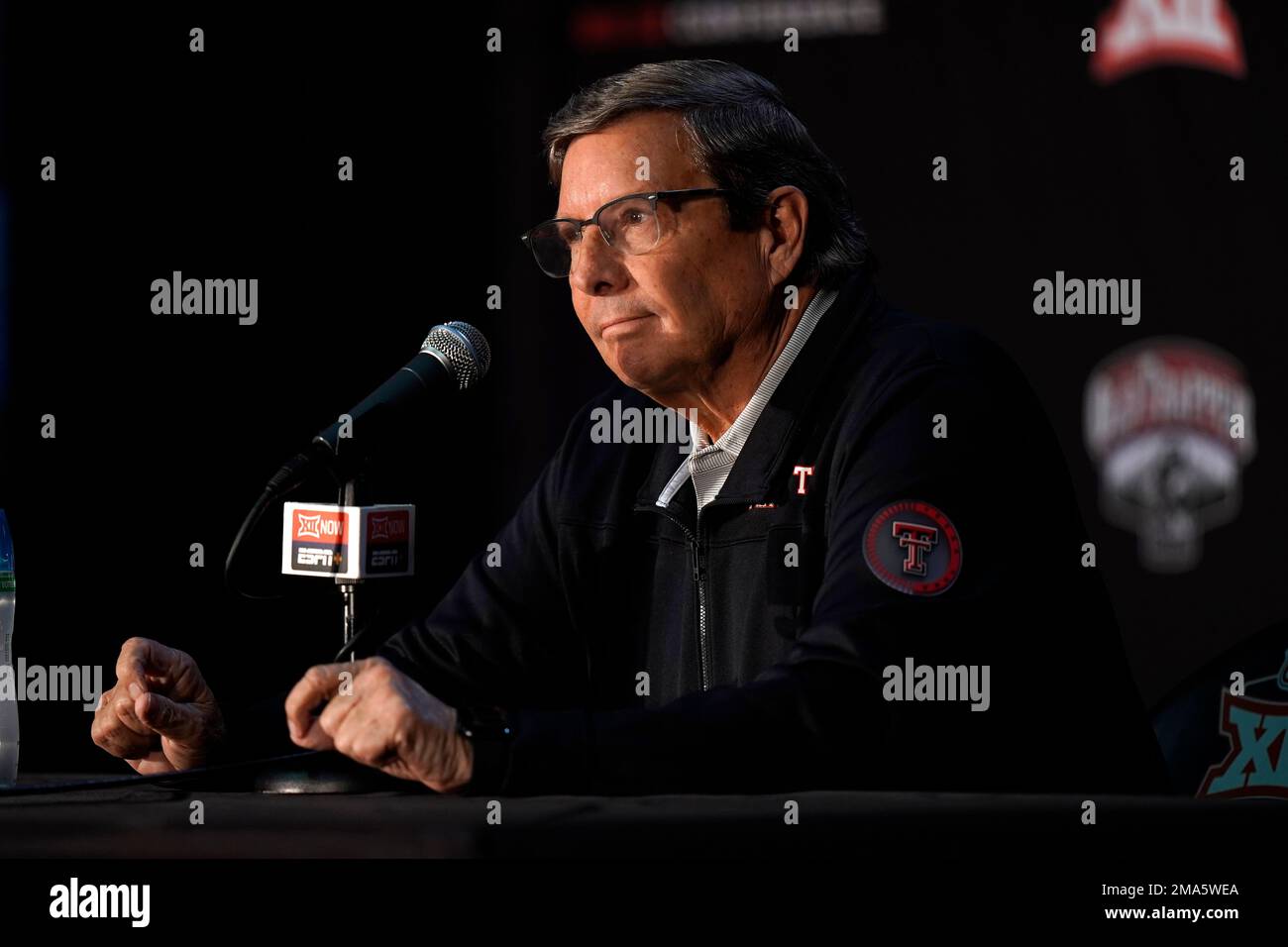 Texas Tech head coach Mark Adams speaks to the media during Big 12 NCAA ...