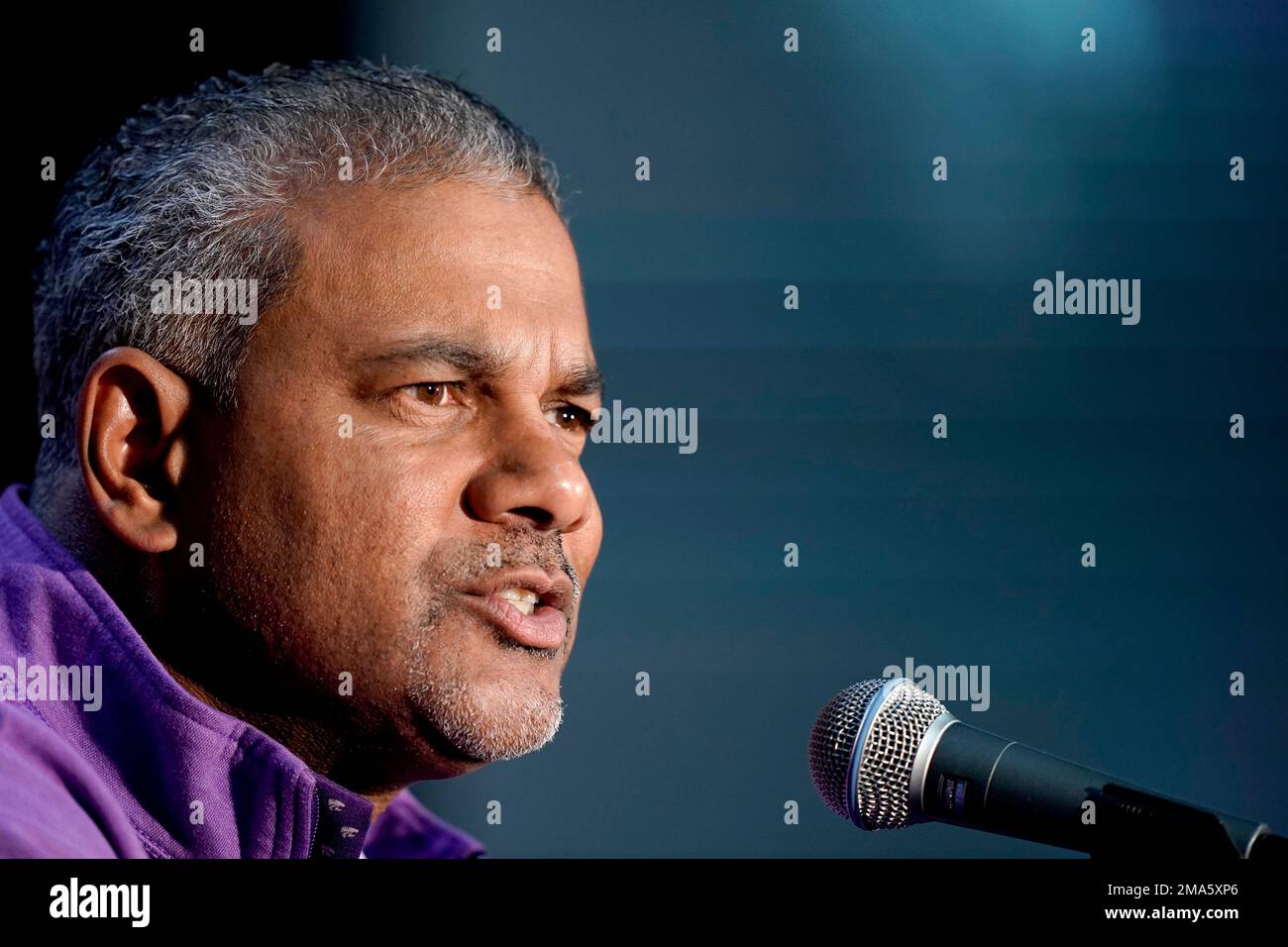 Kansas State head coach Jerome Tang speaks to the media during Big 12 ...