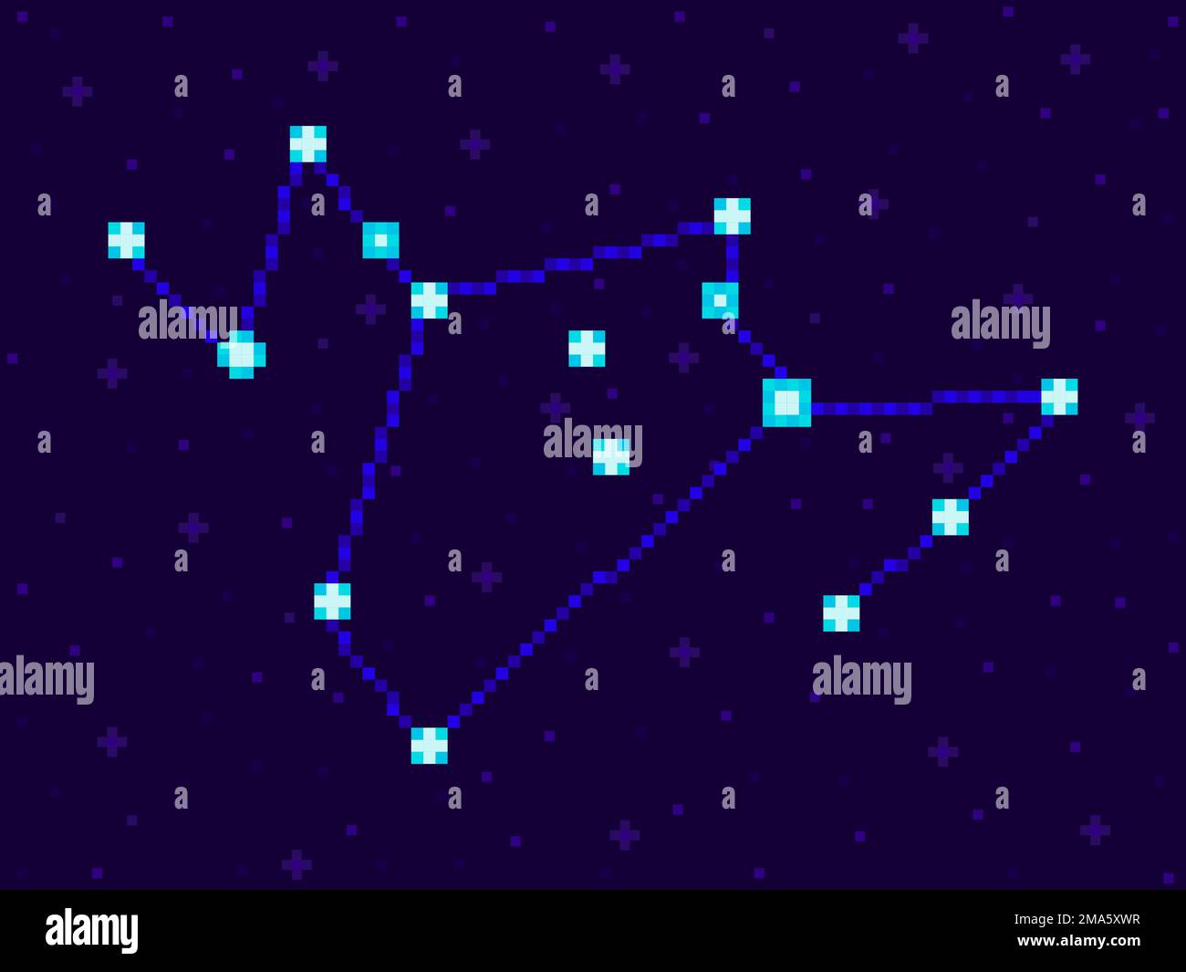 Phoenix constellation in pixel art style. 8-bit stars in the night sky ...