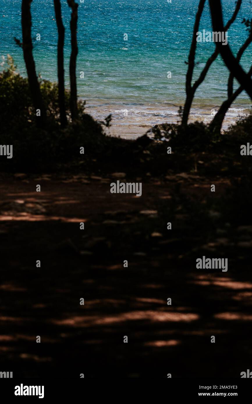 Summer coastline near an island on the deep blue ocean Stock Photo - Alamy