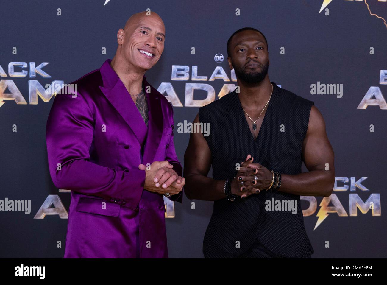Dwayne Johnson a.k.a. The Rock, left, and Aldis Hodge pose for ...