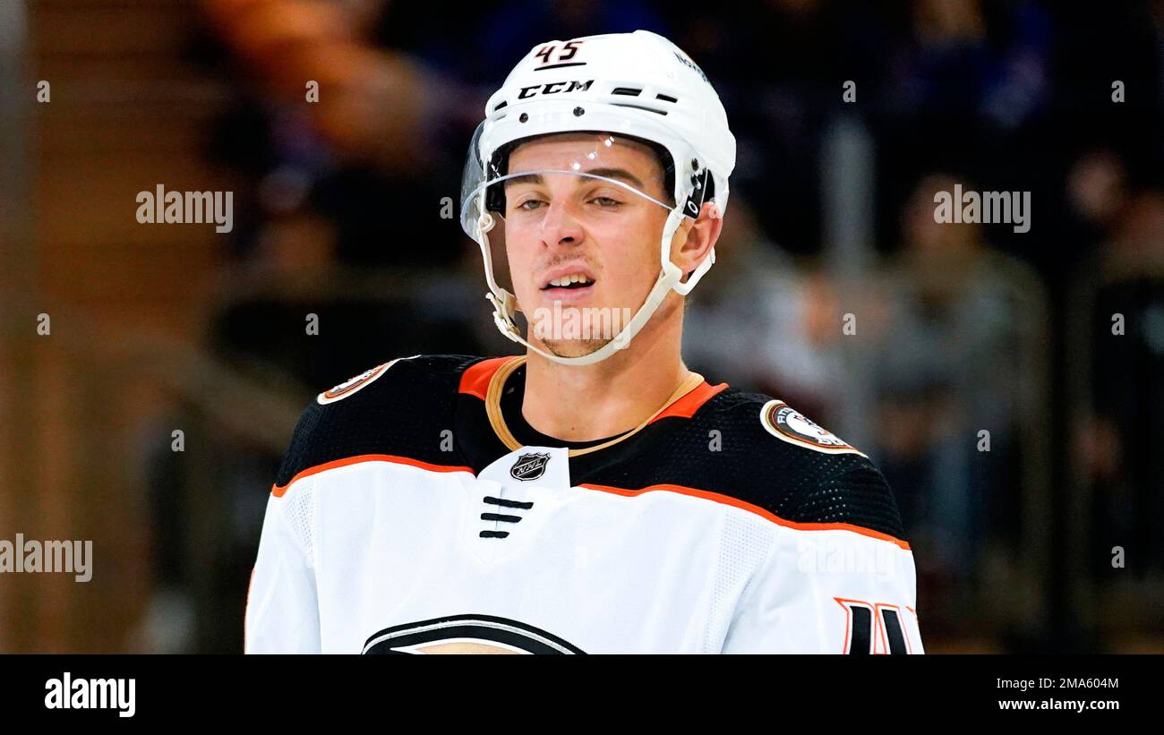 Anaheim Ducks defenseman Colton White makes a face during the third ...