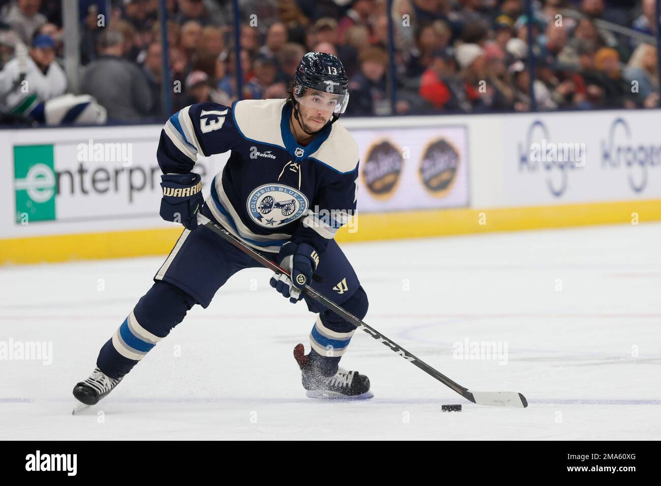 Columbus Blue Jackets' Johnny Gaudreau plays against the Vancouver ...