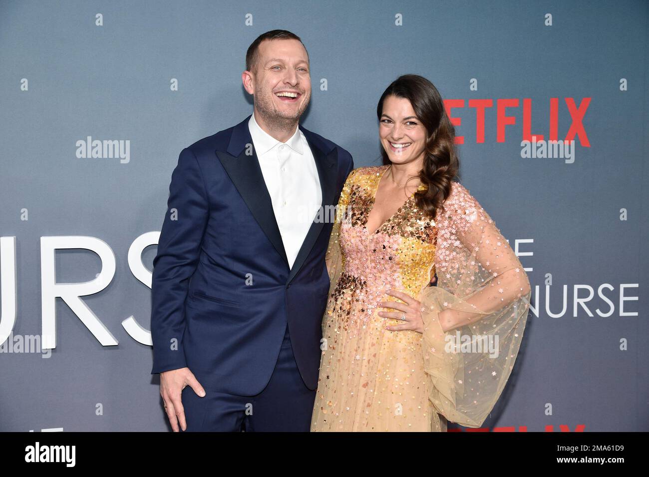 Director Tobias Lindholm, left, and wife Caroline Blanco attend the ...