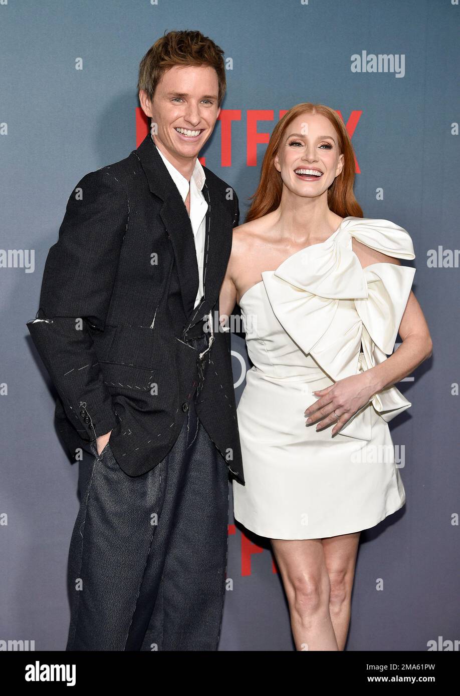 Eddie Redmayne, left, and Jessica Chastain attend the Netflix special ...