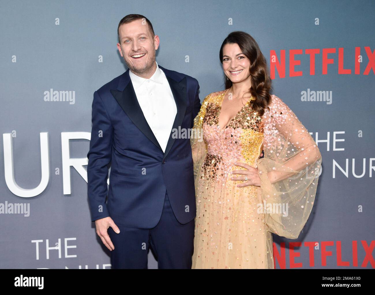 Director Tobias Lindholm, left, and wife Caroline Blanco attend the ...