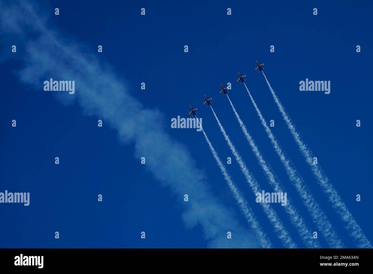 U.S. Navy Blue Angels fly over the bay during the San Francisco Fleet ...