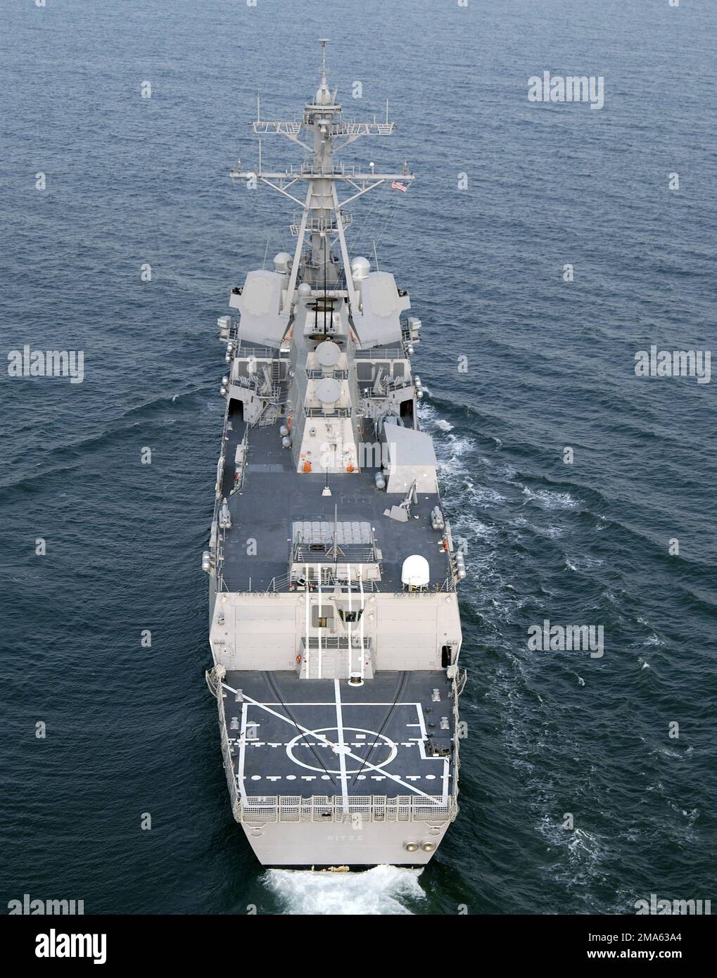 High oblique stern on view of the US Navy (USN) Arleigh Burke Class ...