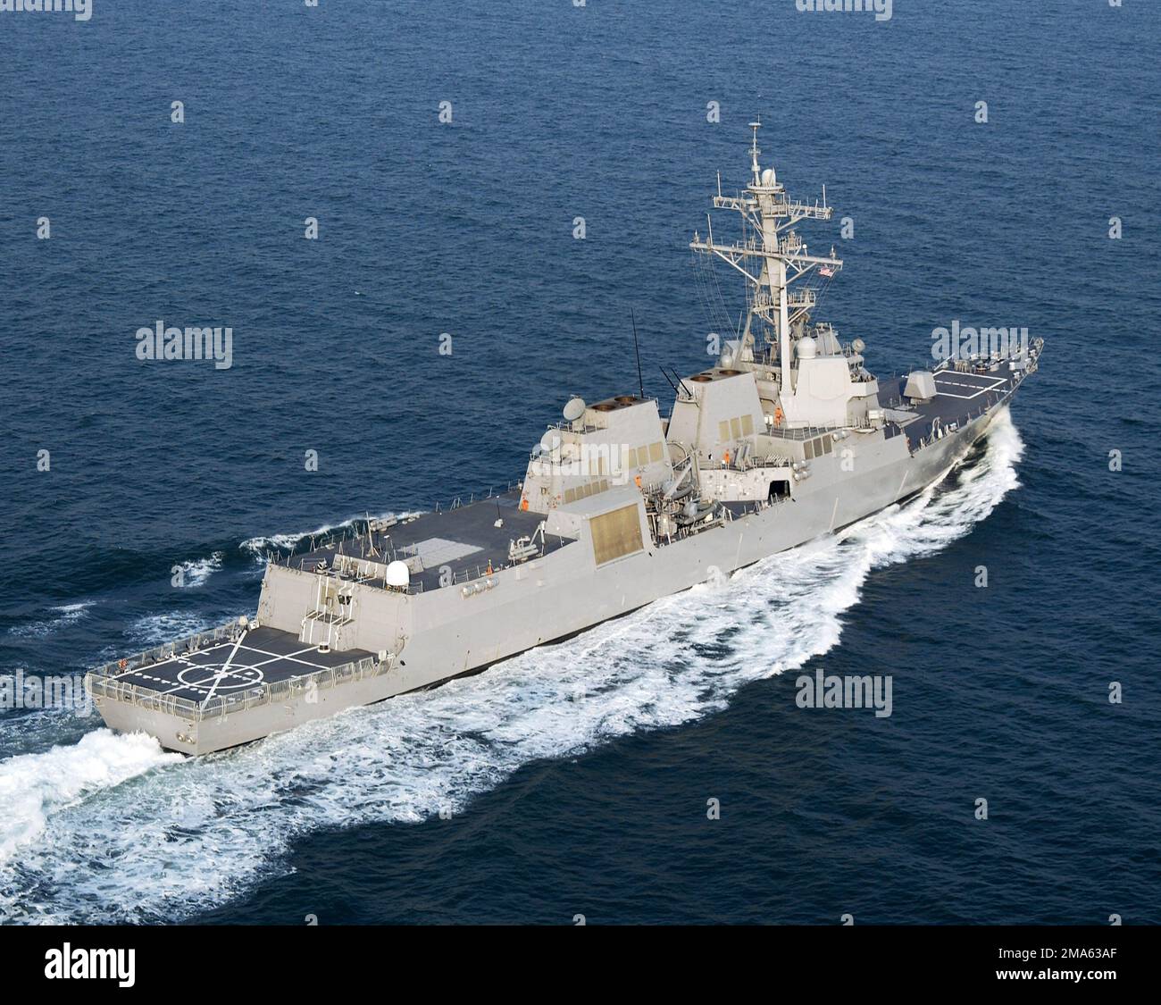 Aerial starboard quarter view of the US Navy (USN) Arleigh Burke Class ...