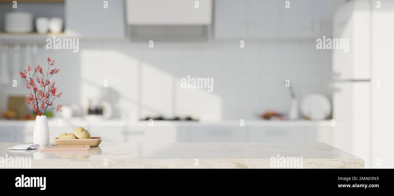 Elegance white marble kitchen tabletop with empty space for product ...