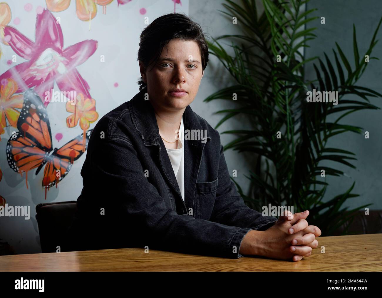 Writer-director Charlotte Wells poses for a portrait at Mother Tongue ...