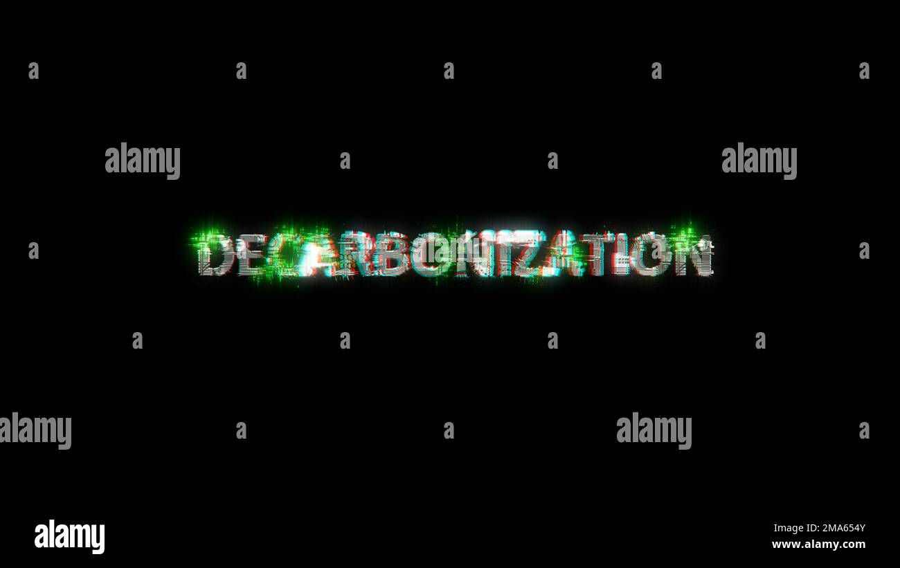 lighting cybernetic text DECARBONIZATION on black - meta universe ...