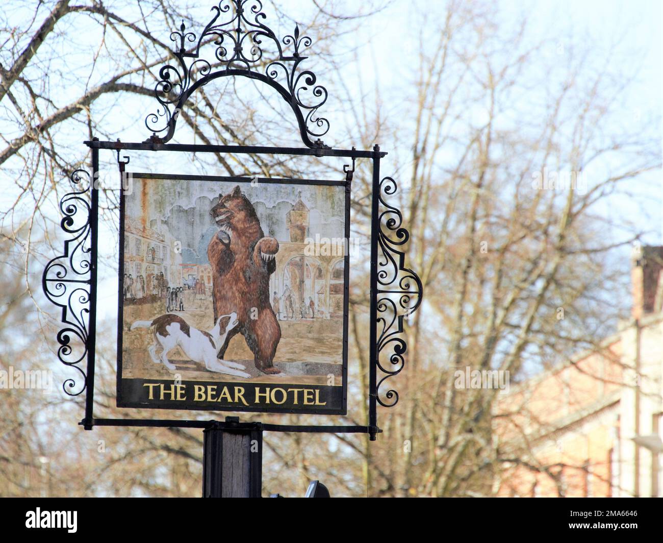 Sign of The Bear Hotel in Woodstock, UK Stock Photo - Alamy